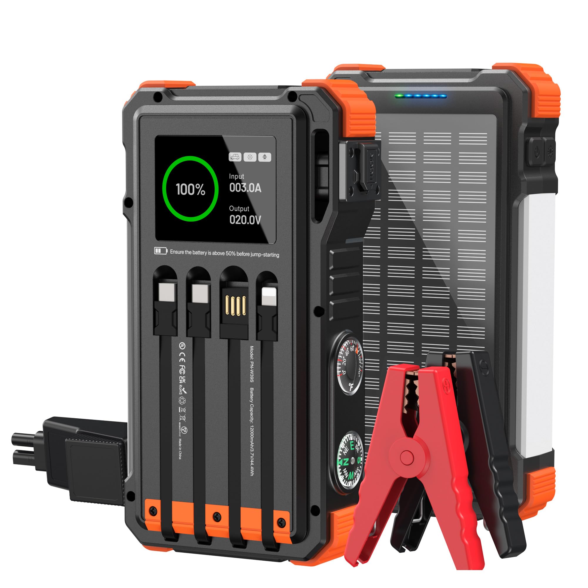 Solar Jump Starter 5000a Peak 12v Car Battery Jump Starter For Up To