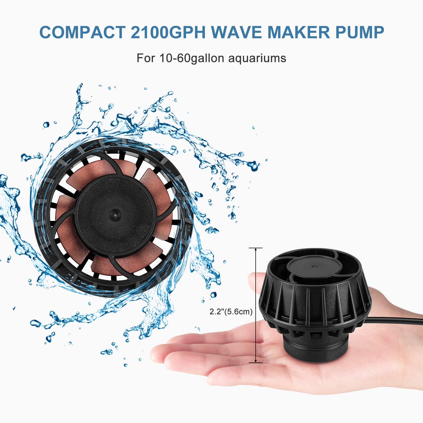 Mua JEREPET 2100GPH Aquarium Wave Maker with Controller Mini DC 24V 12W ...