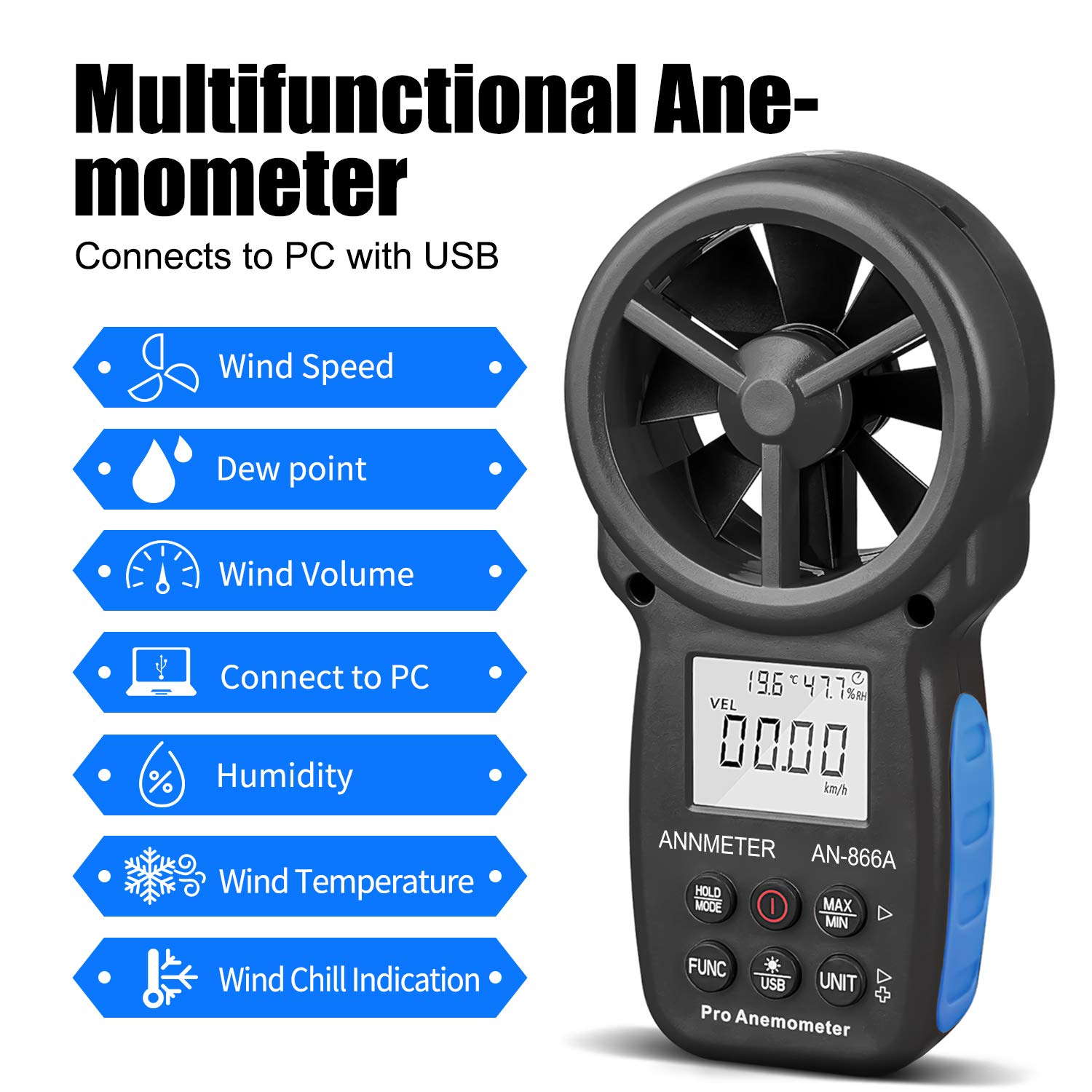 Mua HVAC CFM Anemometer, AIOMEST Handheld Air Flow Meter Measuring Wind ...