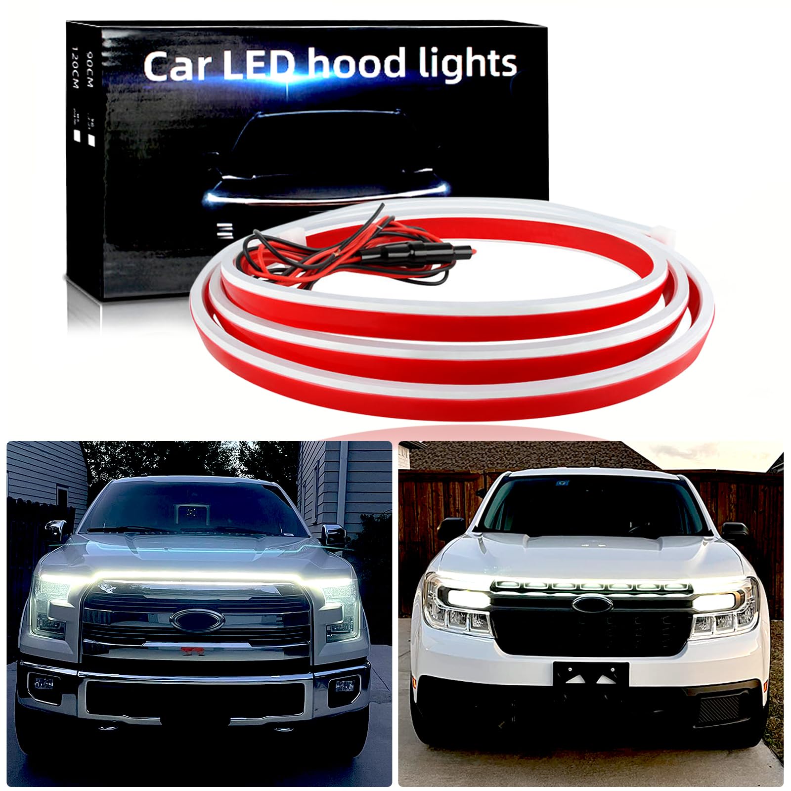 JMTBNO 71" Car Hood Light Exterior LED Strip Lights White DRL ...