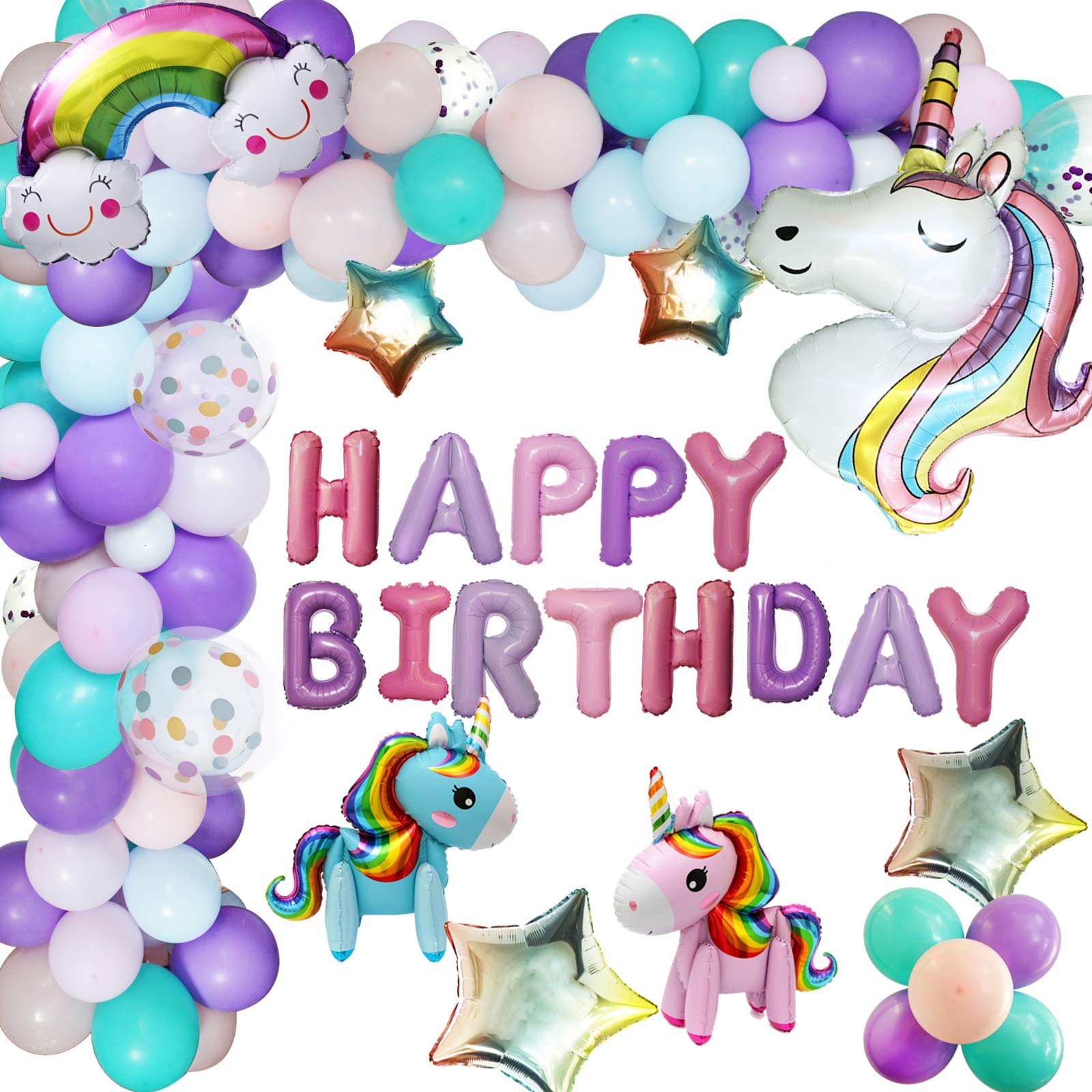 Buy 138Pcs Pastel Unicorn Birthday Balloons Arch Kit 12''10''5'' Purple ...