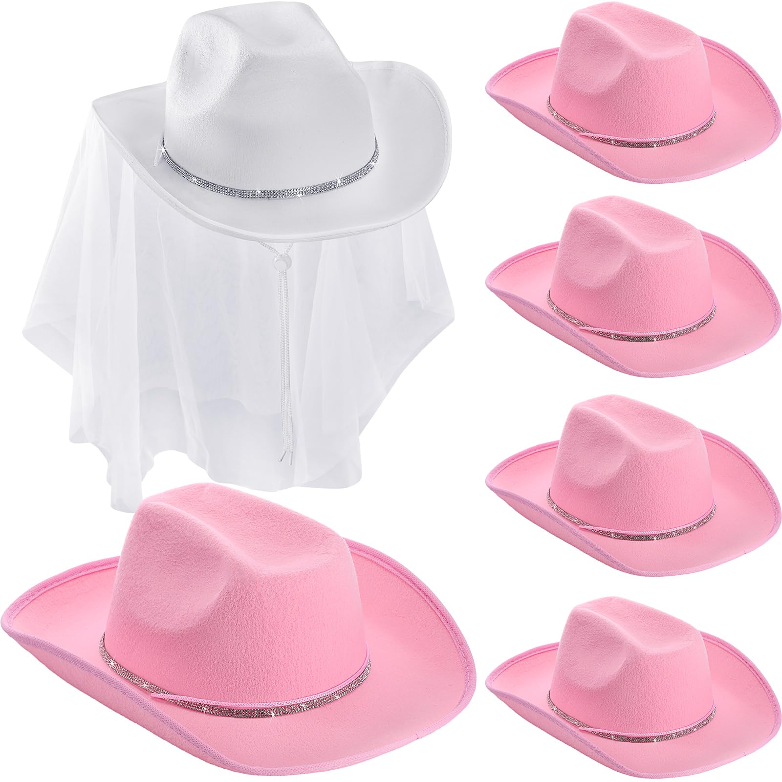 Hicarer 6pcs Pink Cowgirl Hats Bride Western Cowboy Hat for Girls or ...