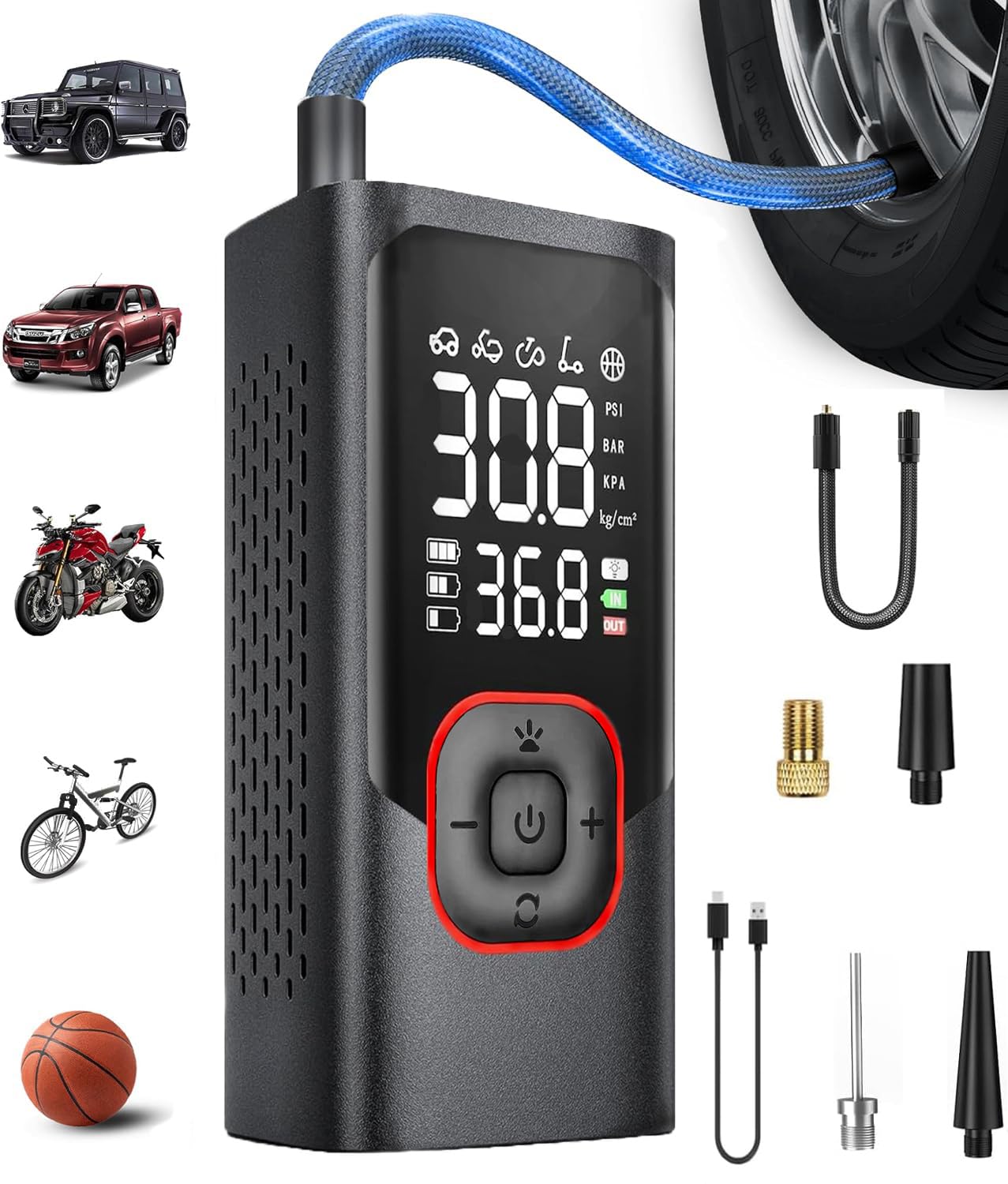 Tire Inflator Portable Air Compressor, 150 PSI Cordless Mini Bike Tire ...