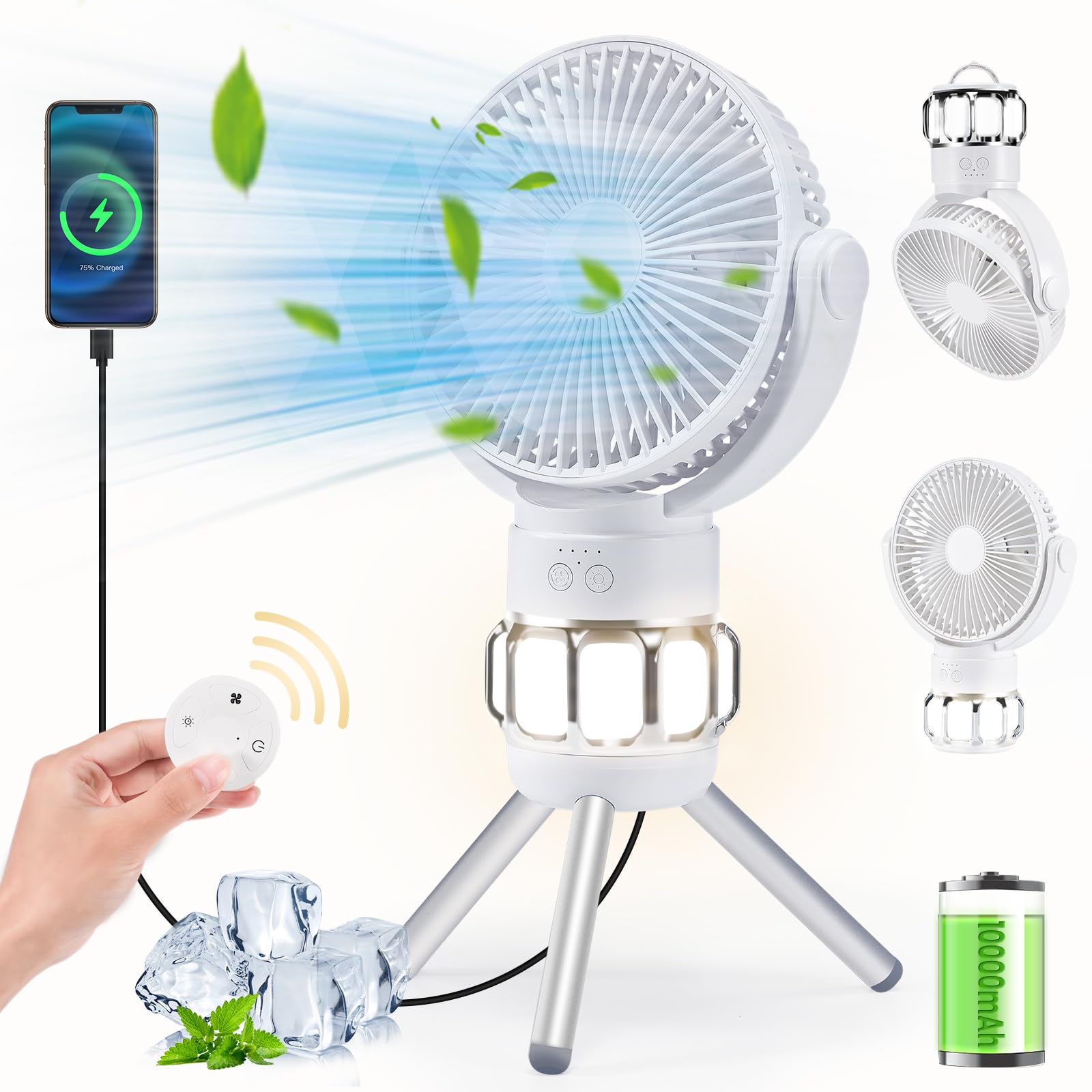 MAXEVE 3-in-1 Portable Camping Battery Powered Fan with LED Lantern ...