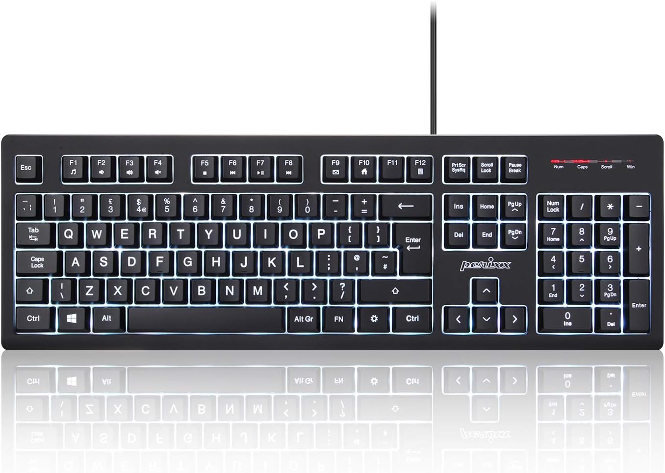 Perixx PERIBOARD-329 Wired Backlit Keyboard, Big Print Letter with ...