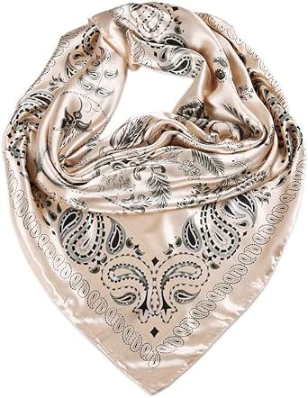 Euordu Women Large Soft Square Silk Feel Satin Scarf, Neckchief ...