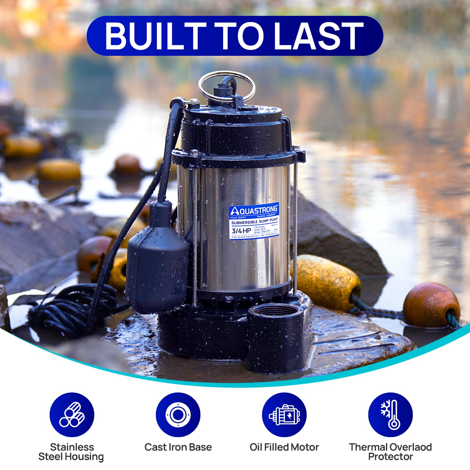 Water Pump For Pool Draining 3/4 HP Sump Pump - 4890 GPH Stainless ...