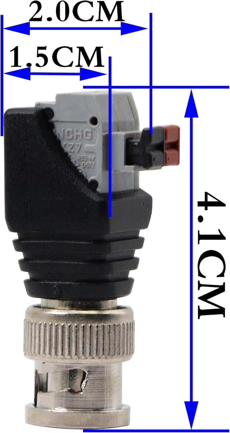 zdyCGTime BNC Video Baluns Adapter BNC Male Plug to 2Pin/Way Screw ...