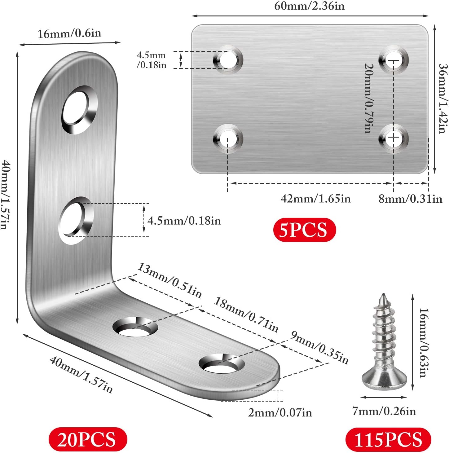Satisby Corner Bracket-25PCS Corner Braces Set,Stainless Steel,20Pcs(40 ...