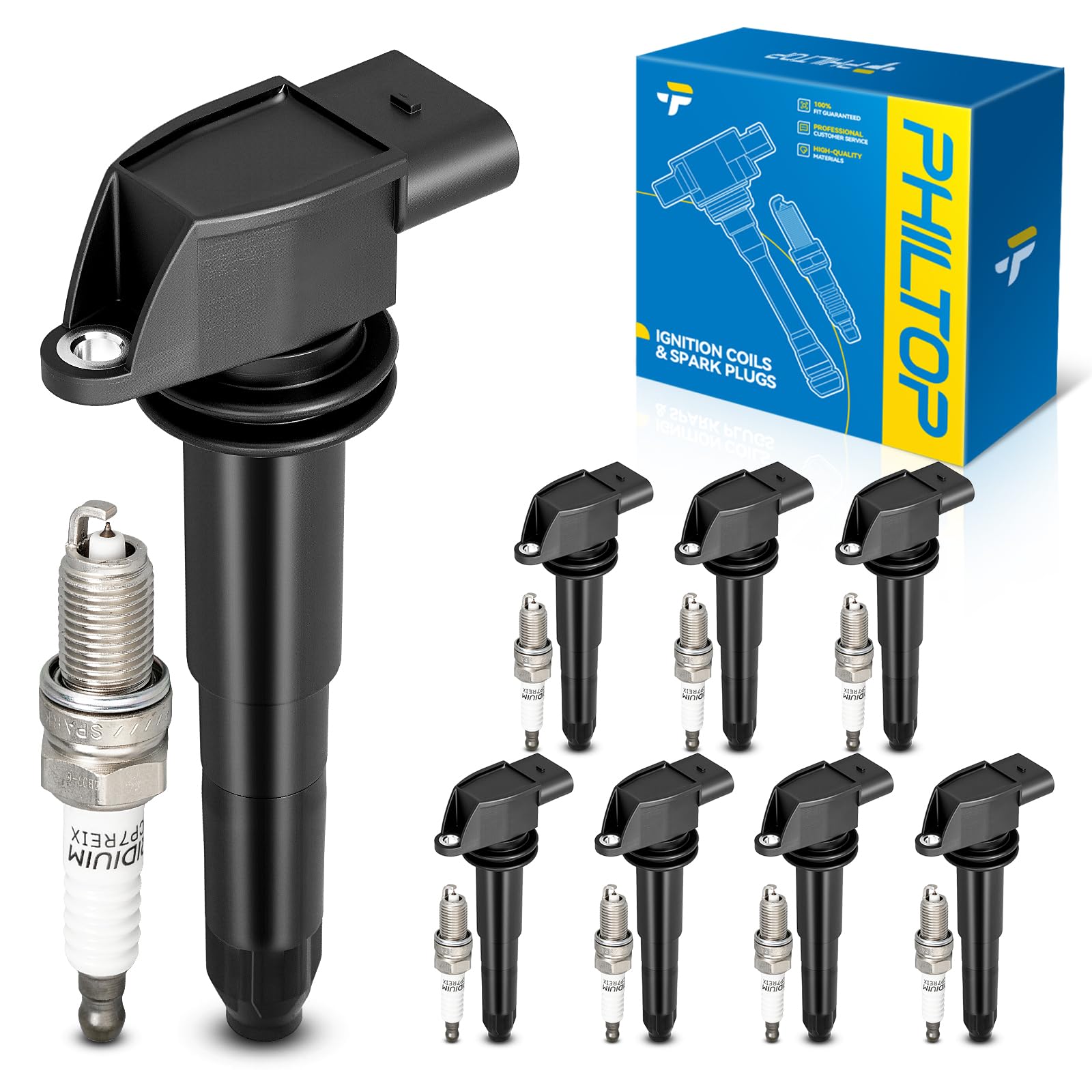 PHILTOP Set of 8 Ignition Coil Pack and Iridium Spark Plugs Fits for 2003 2004 2005 2006 Porsche ...