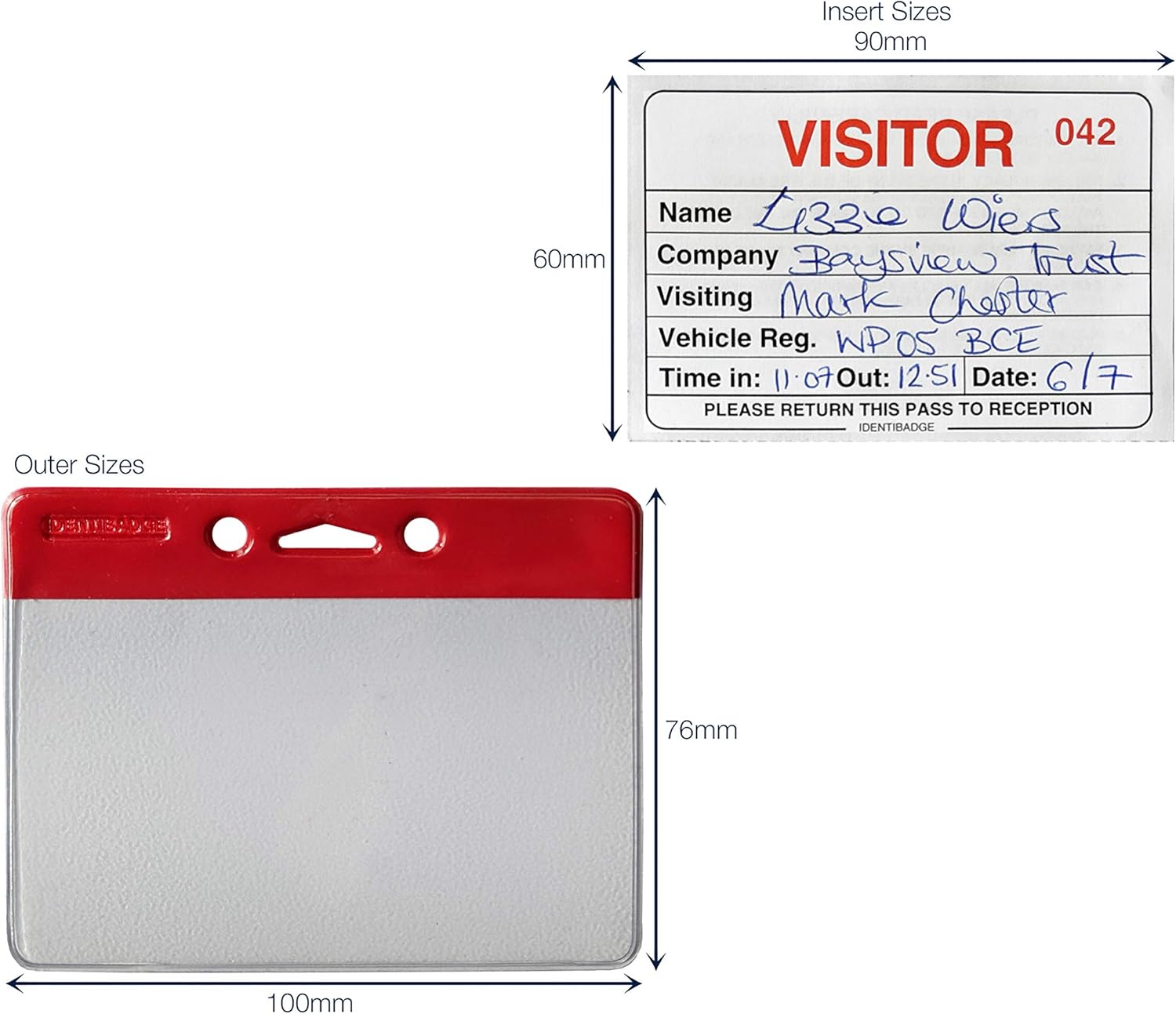 IDENTIBADGE 300 Pass Visitor Book with Binder, 10 Red Security Badges ...