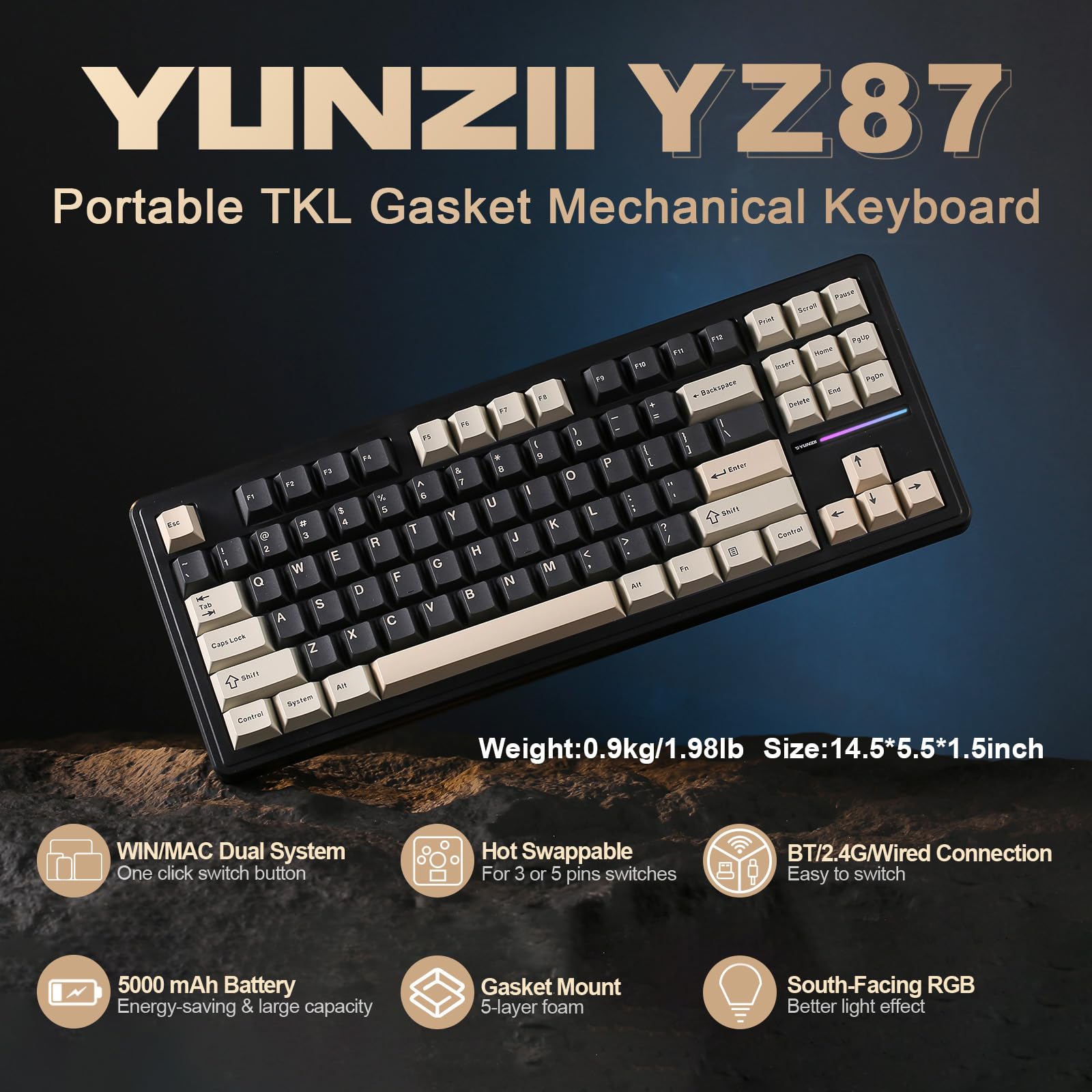 Mua YUNZII YZ87 75% Gasket Mechanical Keyboard,TKL Wireless Hot ...