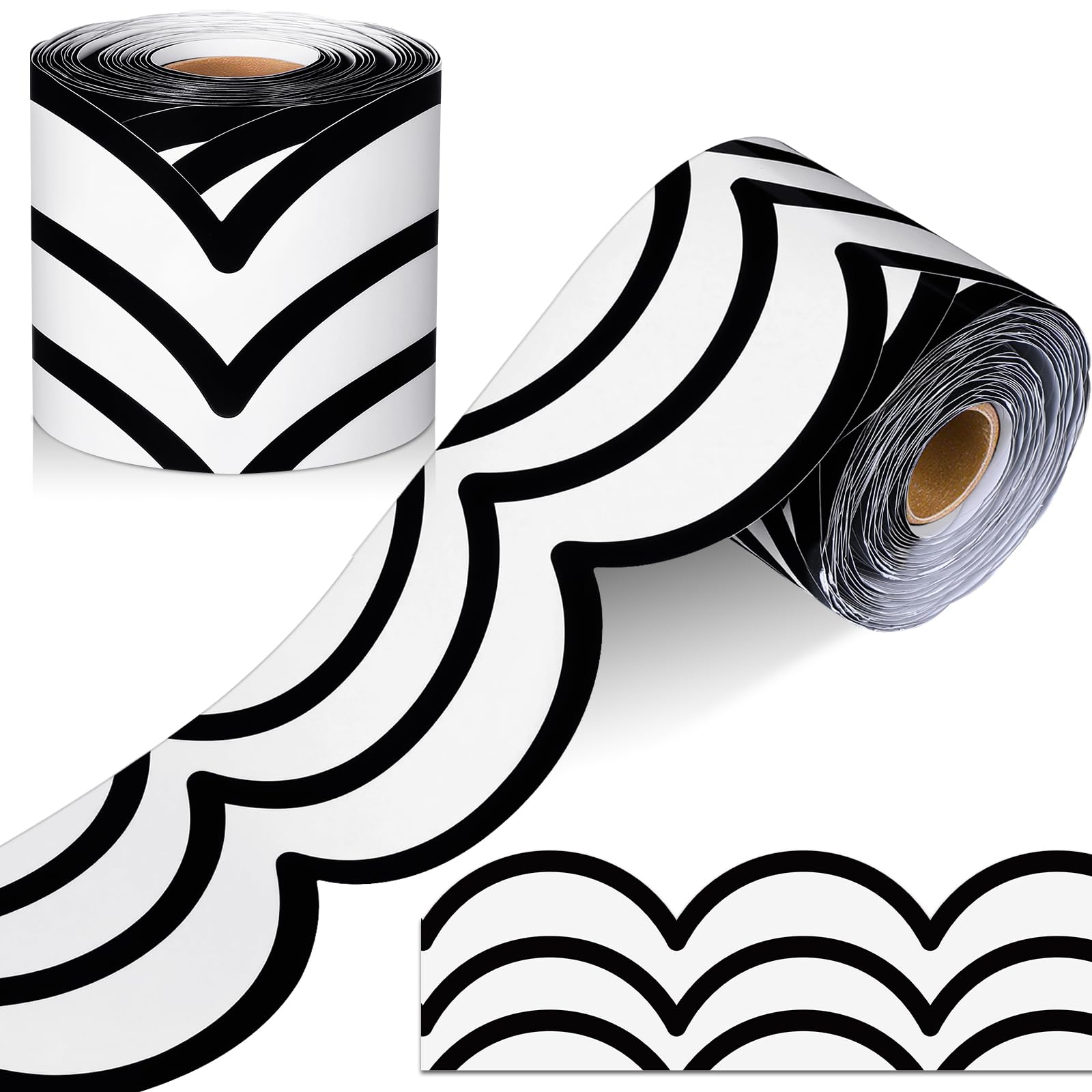 Mooliwe 65 Feet Black and White Bulletin Board Borders Lines Scalloped ...