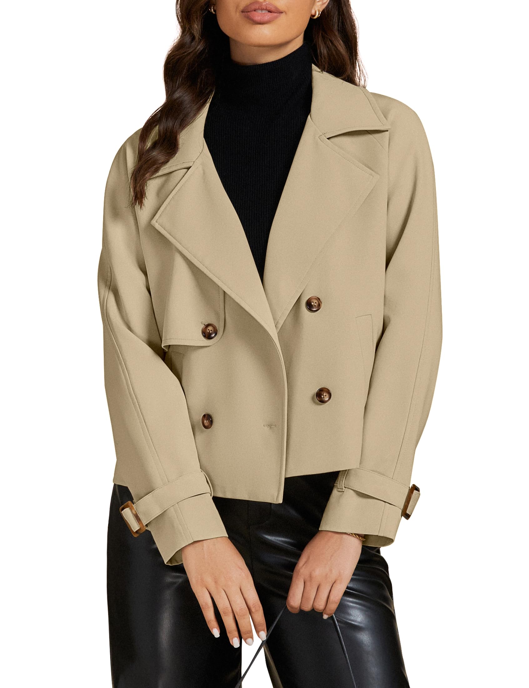 luvamia Women Trench Coat Short Jackets for Women Khaki Jacket Womens ...