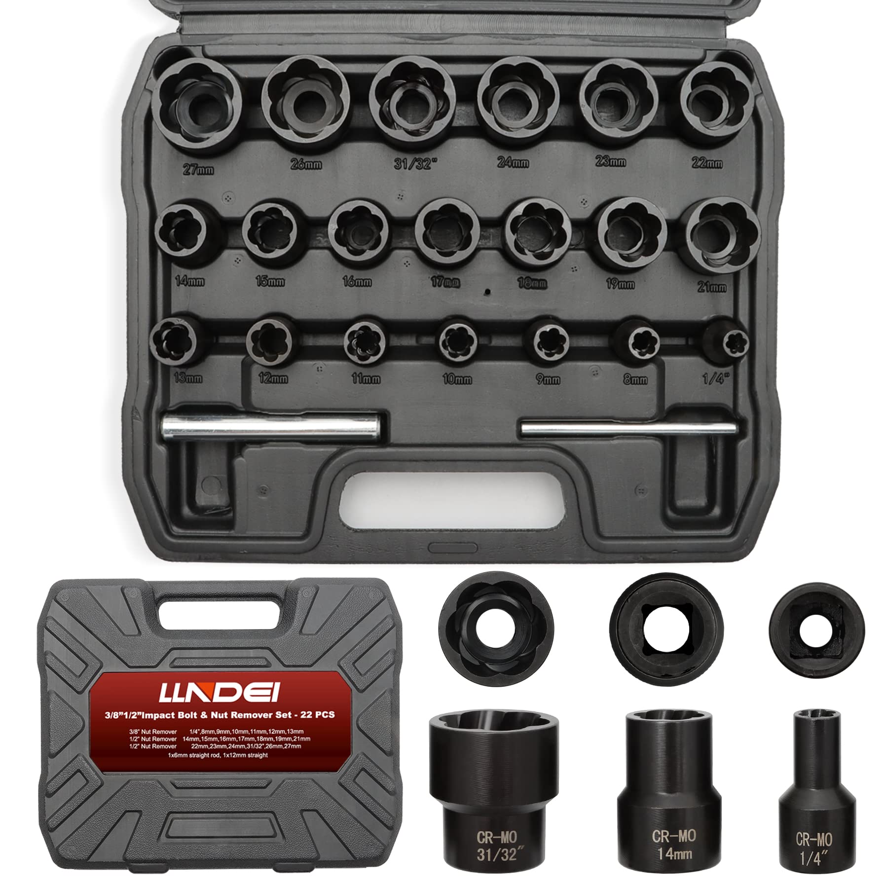 LLNDEI Upgrade Lug Nut Remover Bolt Extractor Set ½ in. and ? in. Drive ...