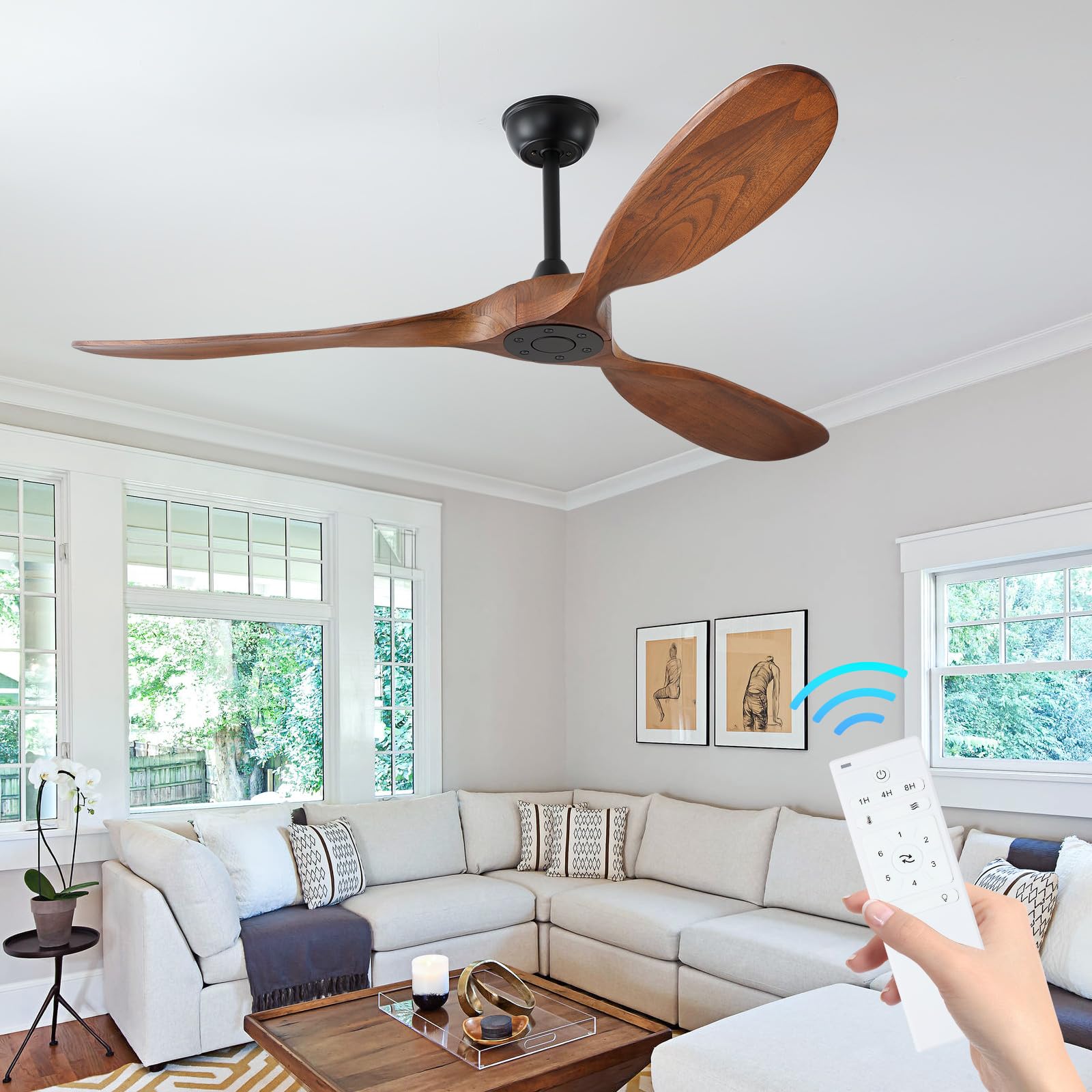 SZATOWL 60 inch Ceiling Fan Without Light, Ceiling Fan no Light with ...