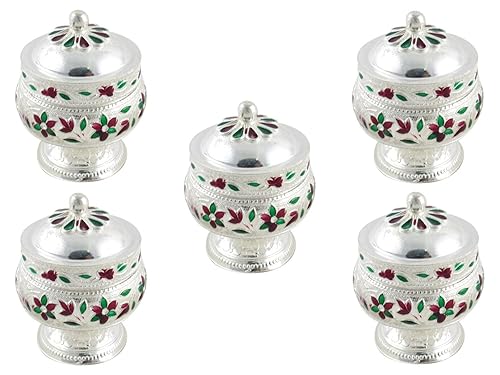 GoldGiftIdeas German Silver Sindoor Dabbi Set, Silver Plated Pooja ...