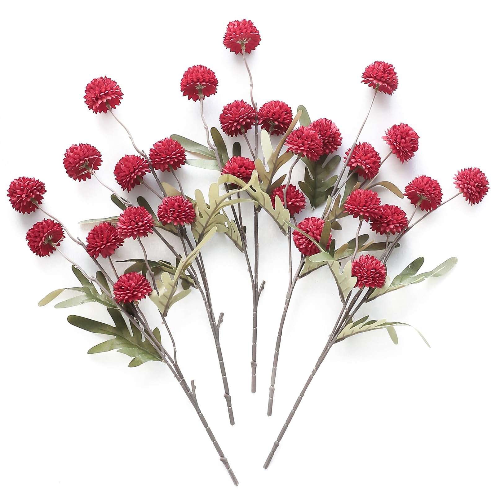 Floroom 5pcs Faux Silk Pompon Mum Artificial Flowers, Bulk Fake Mini ...