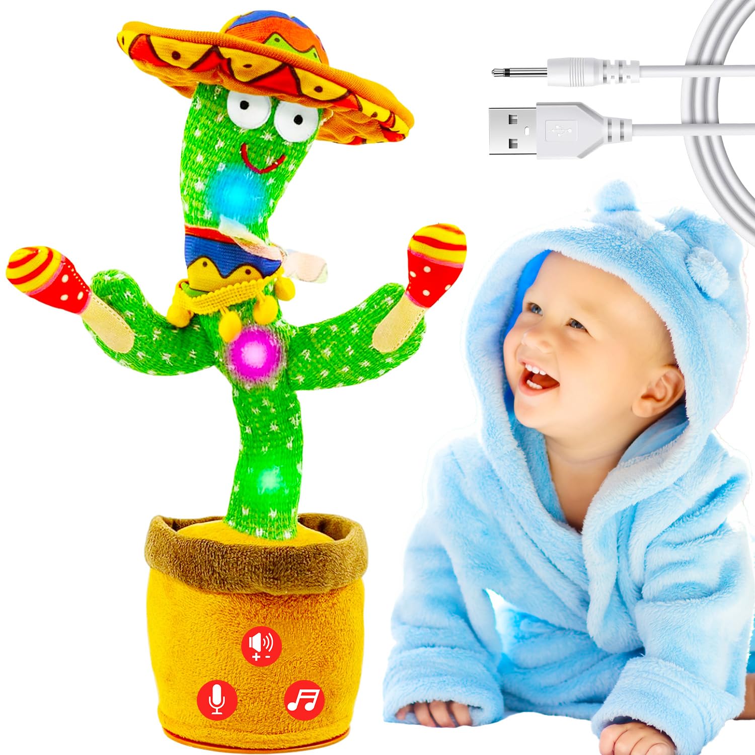 Vitosup Rechargeable Dancing Talking Cactus Toy w/Volume Adjustable ...