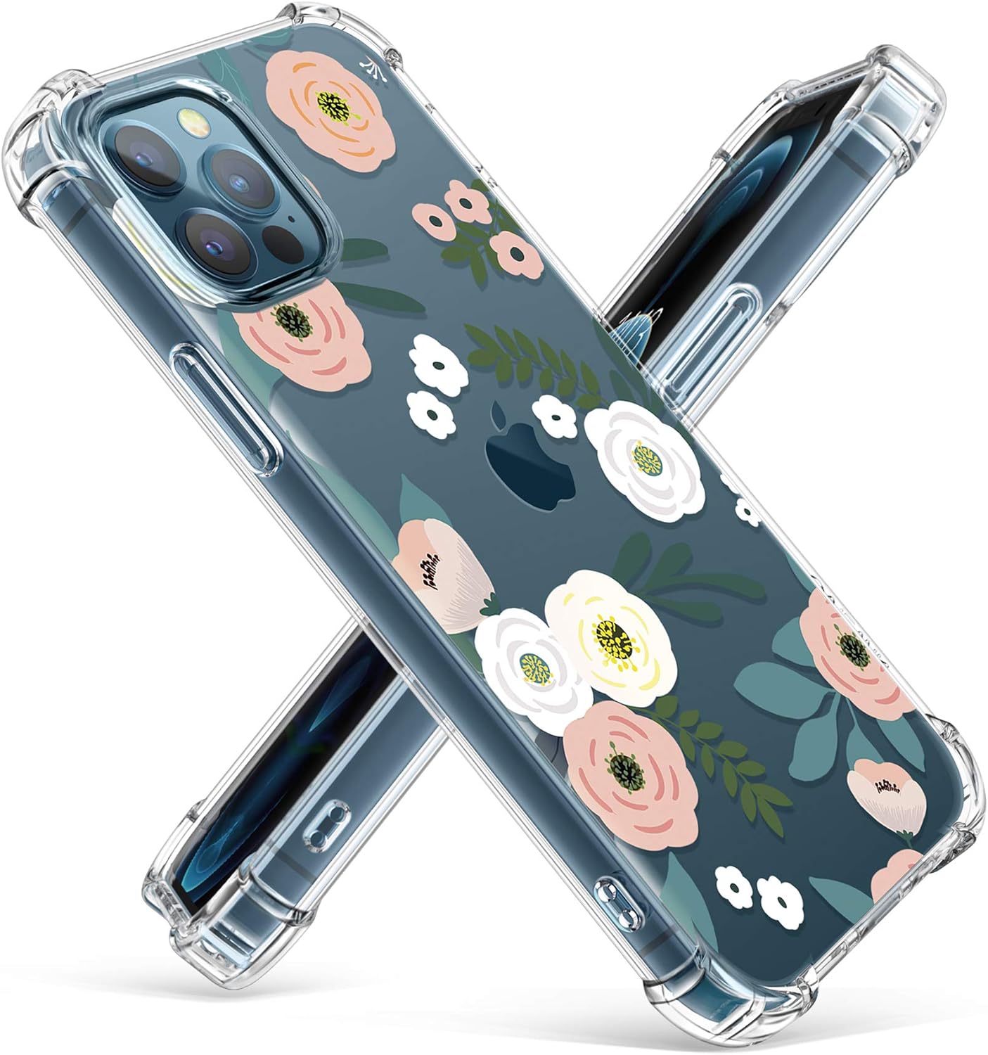 GVIEWIN iPhone 12 Pro Case/iPhone 12 Max Case,Clear Floral Pattern for ...