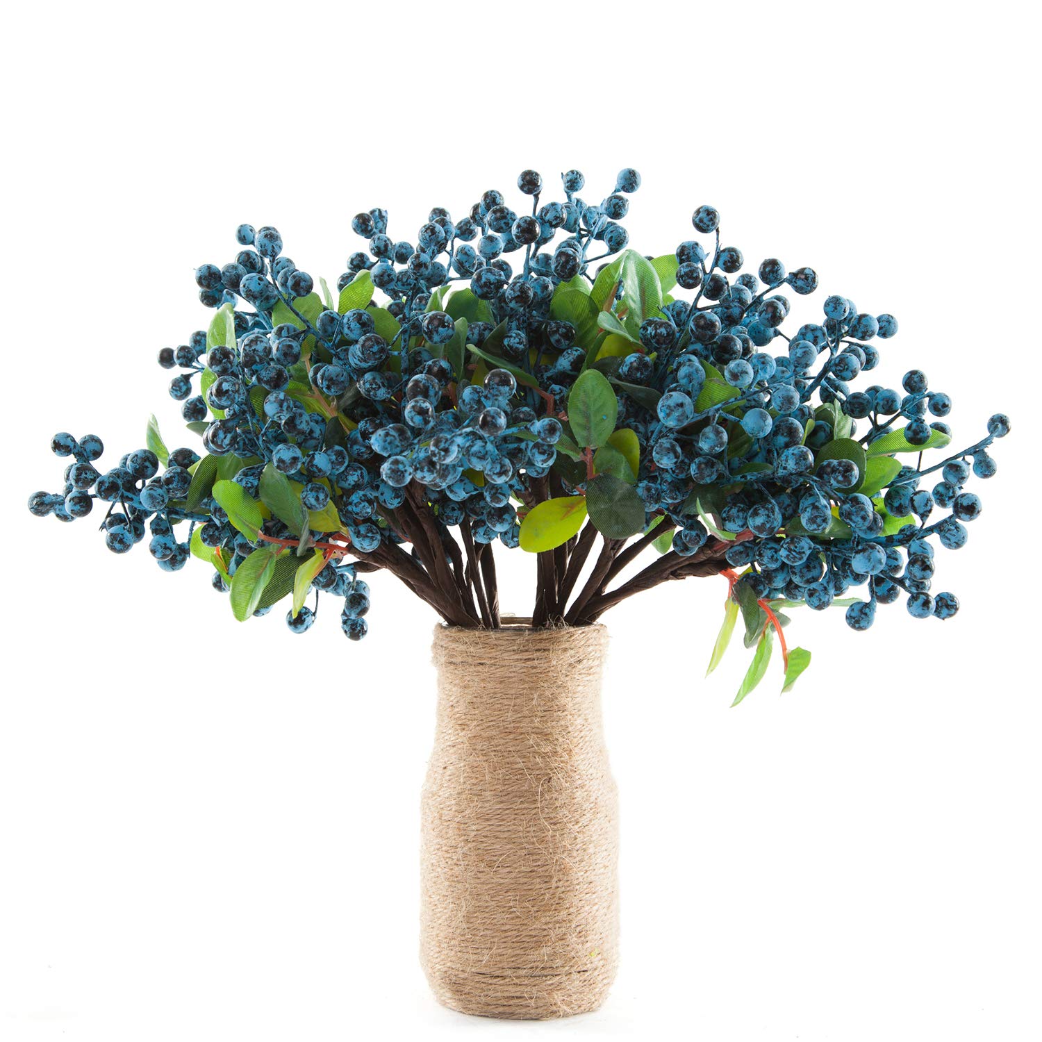 SHACOS Artificial Blue Berry Stems Pack of 20 Fake Blue Berries with ...