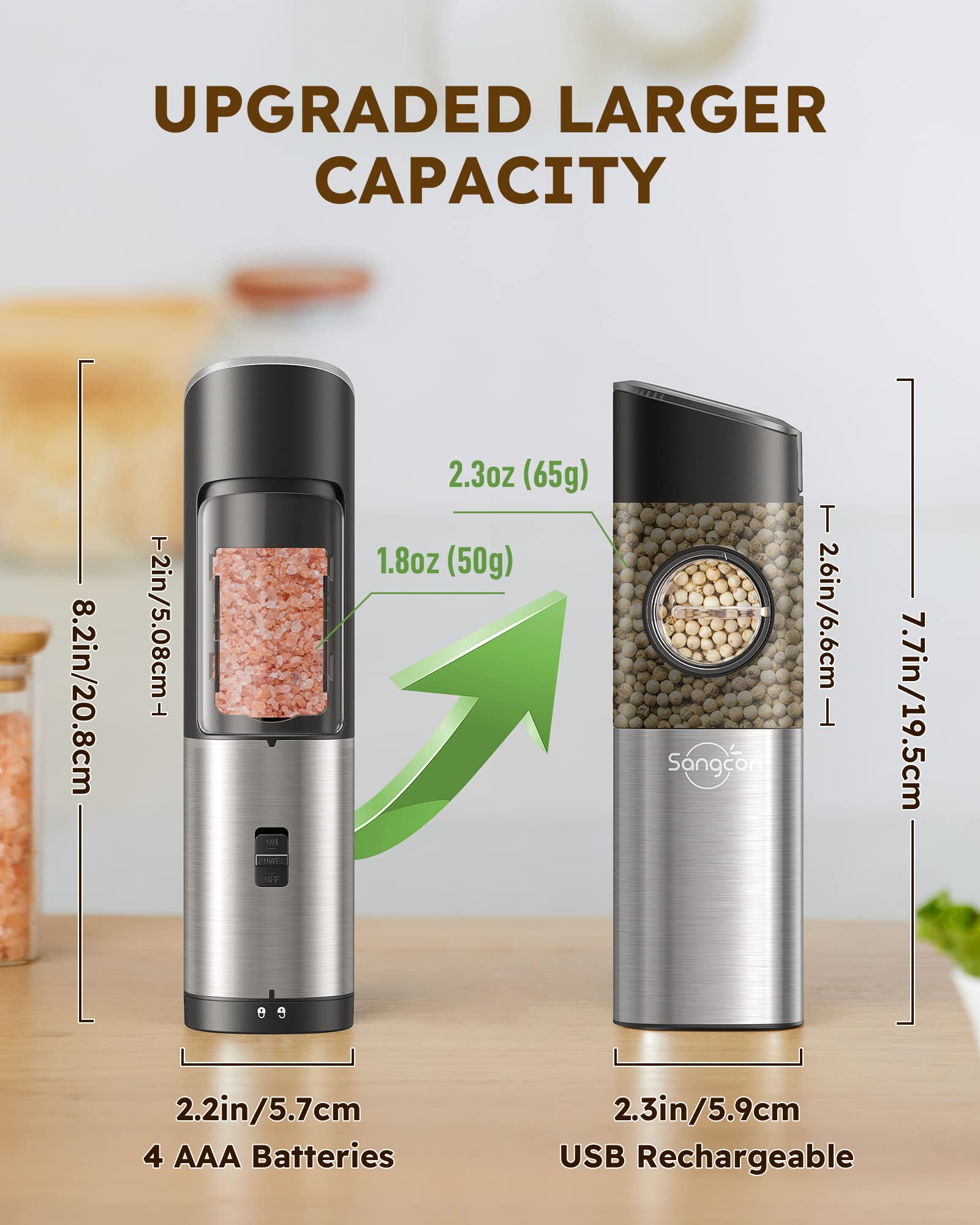 Mua Sangcon Gravity Electric Salt and Pepper Grinder Set [Upgraded Larger Capacity] USB ...