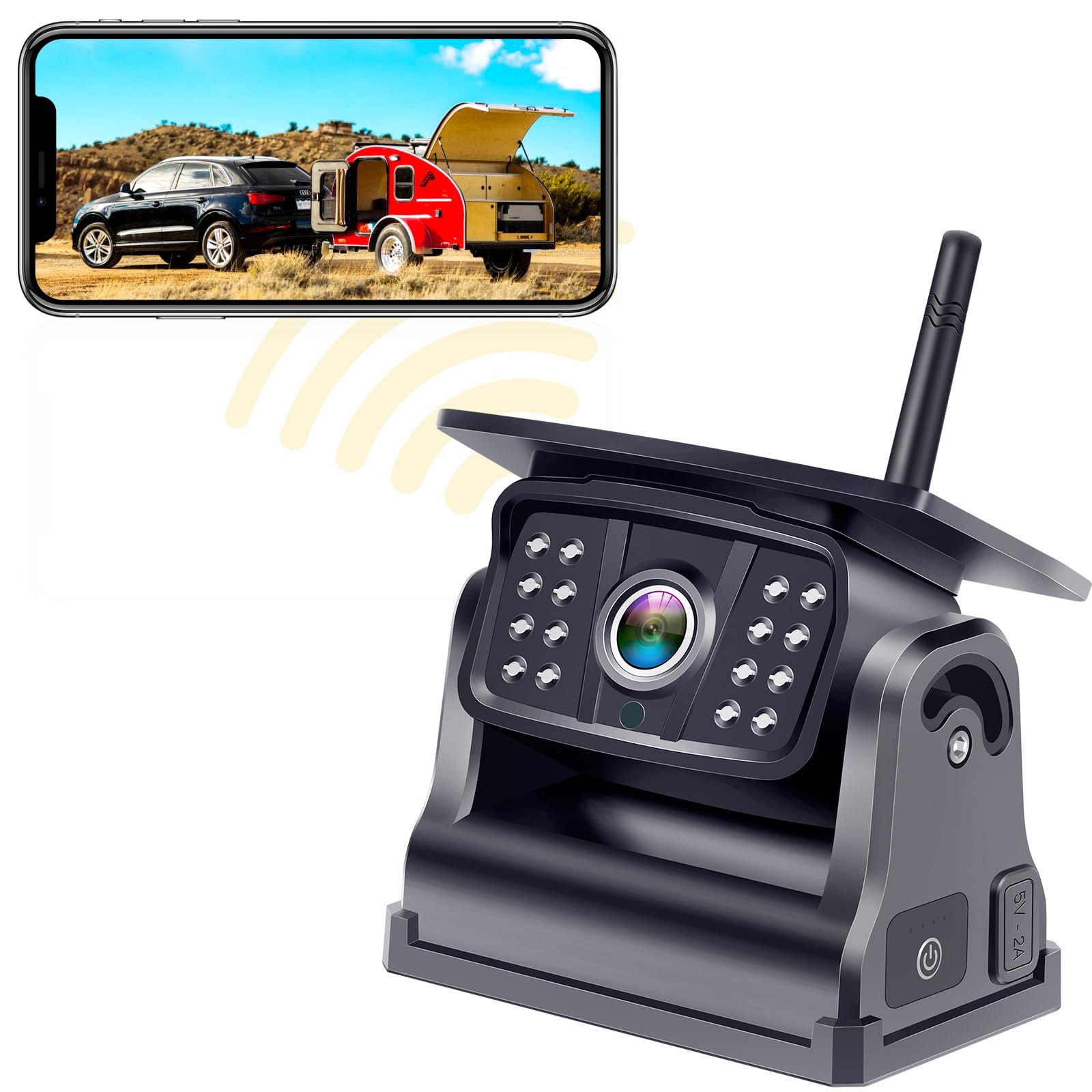 Wireless Backup Camera Solar WiFi - Magnetic Ease of Use Hitch Trailer ...