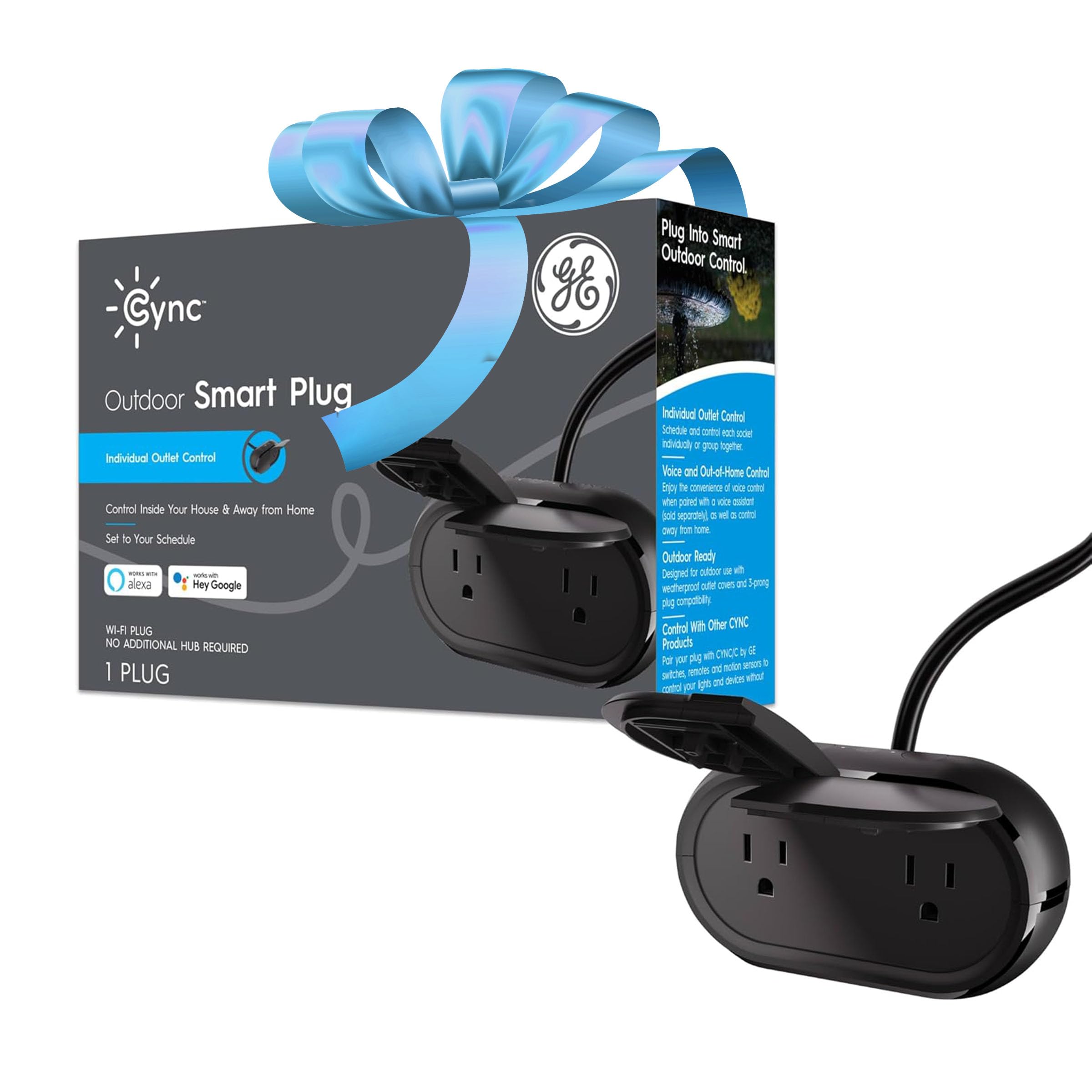 GE CYNC Outdoor Smart Plug, Bluetooth and Wi-Fi Outlet Socket, Weather ...