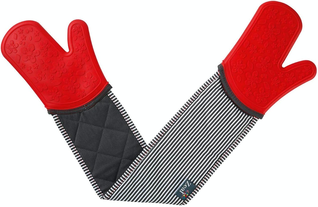 Zeal Silicone Steam Stop Waterproof Double Oven Gloves - Stripe - Red ...