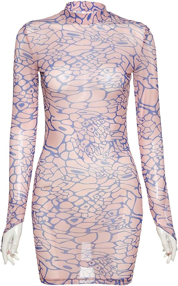 ranrann Damen Mesh Kleid Transparent Bodycon Minikleid Partykleid ...