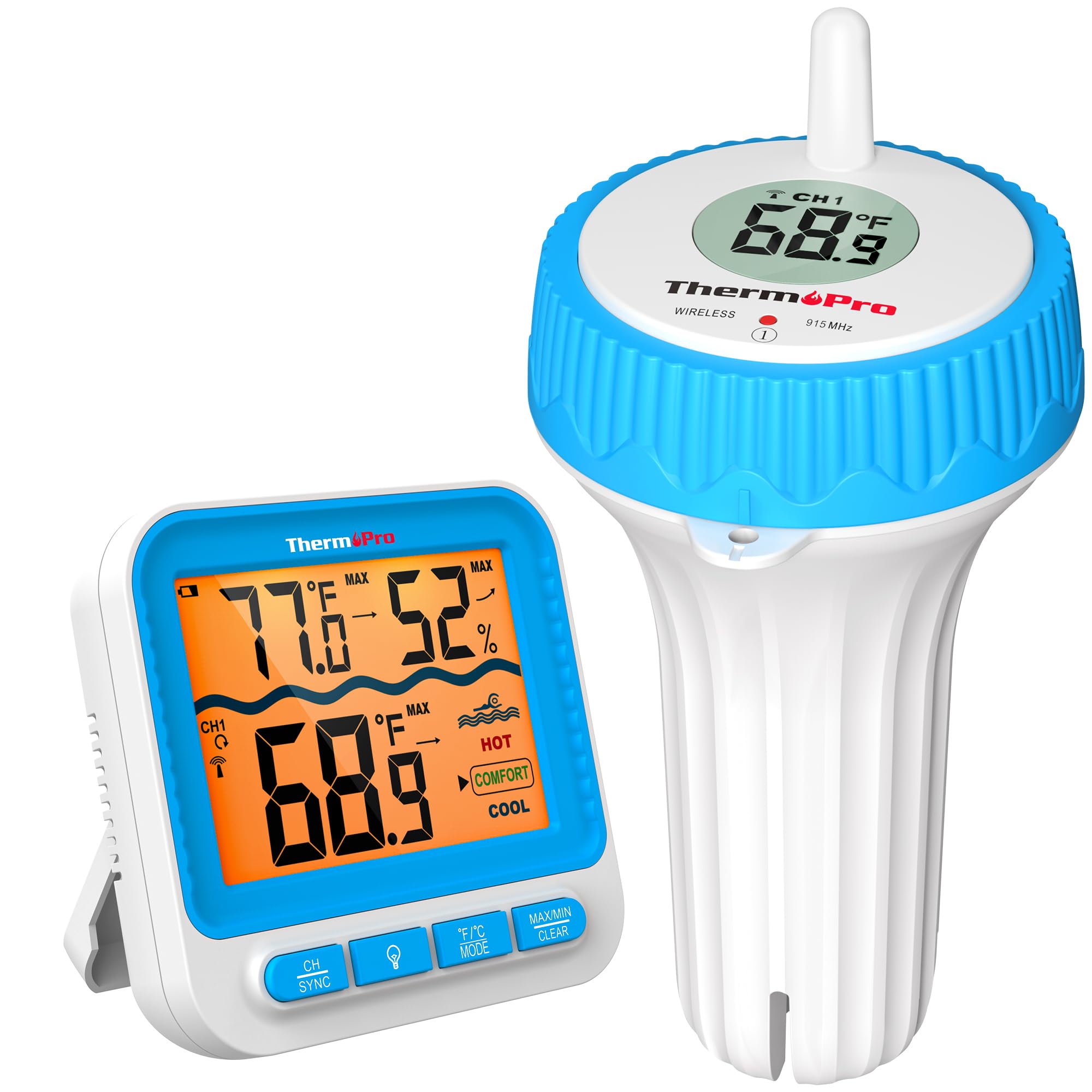 ThermoPro Waterproof Wireless Pool Thermometer Easy Read, Digital Pool Thermometer Floating for ...