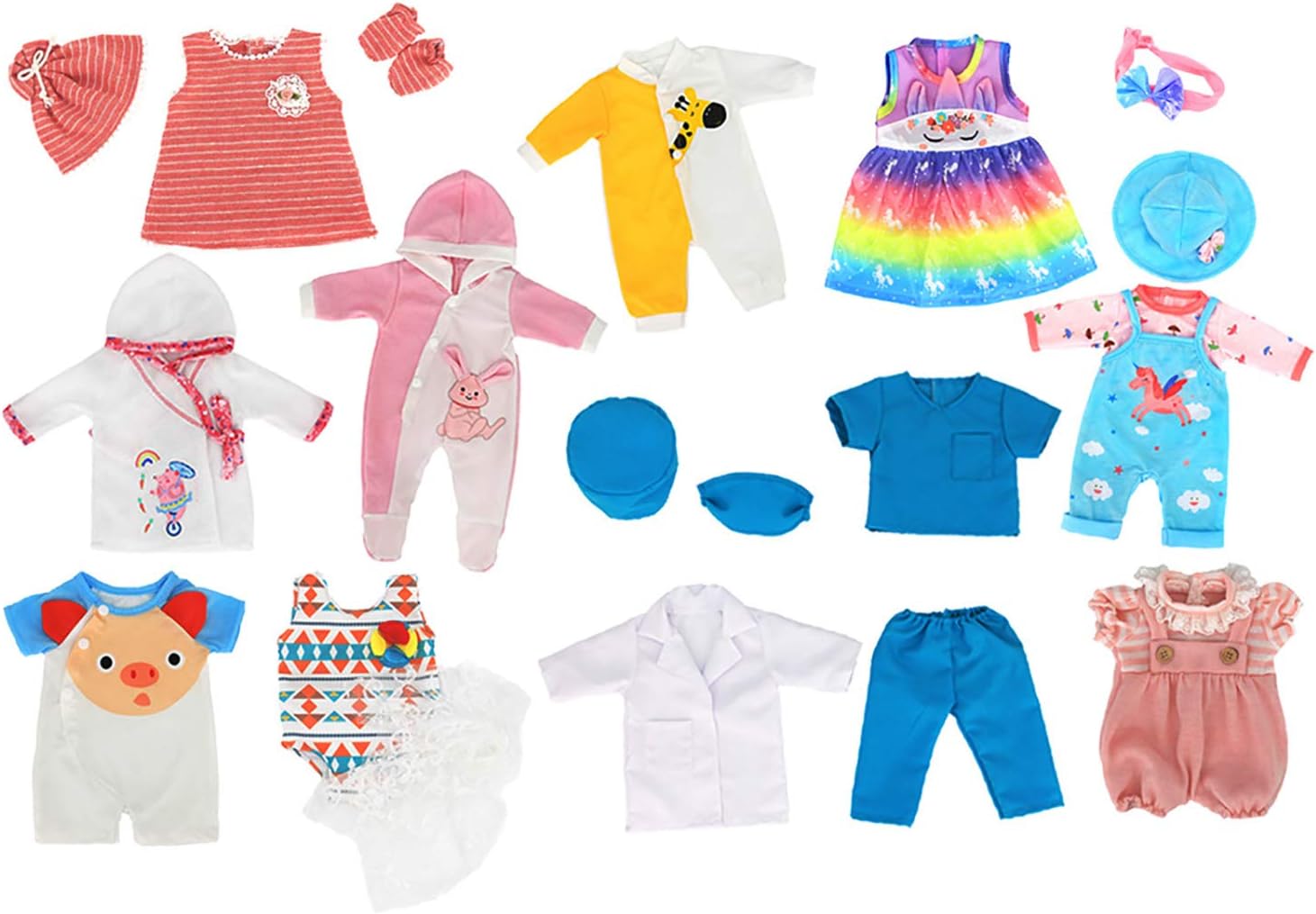 ebuddy 10 sets of doll clothes including dress, bikini, romper, doctor ...