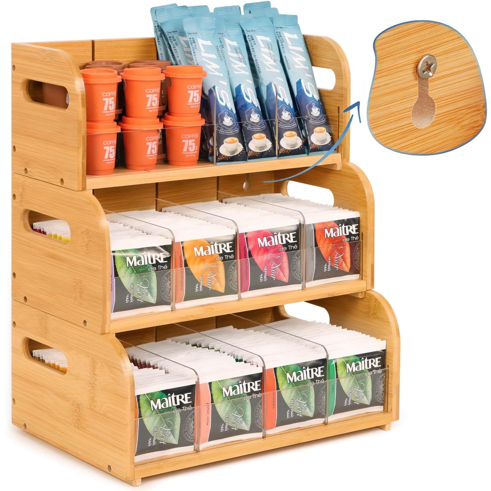 Mua Bamboo Tea Bag Organizer, Tea Storage/Holder with 3-Layer Stacked ...