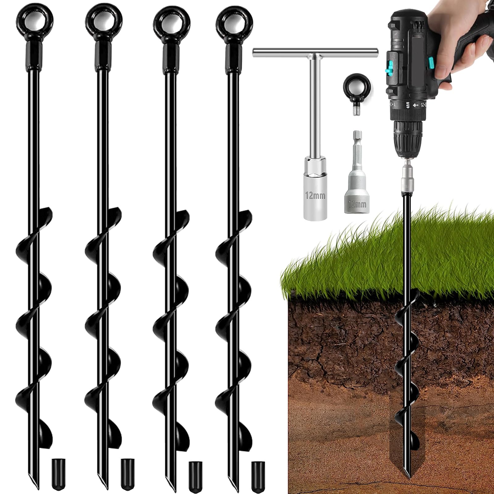 Fabulas Ground Anchors, 18 Inch 4 Pack Screw In Heavy Duty Swing Set ...