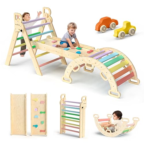 BlueWood Pikler Triangle Set 7in1 Foldable Baby Climbing Toys Wooden ...