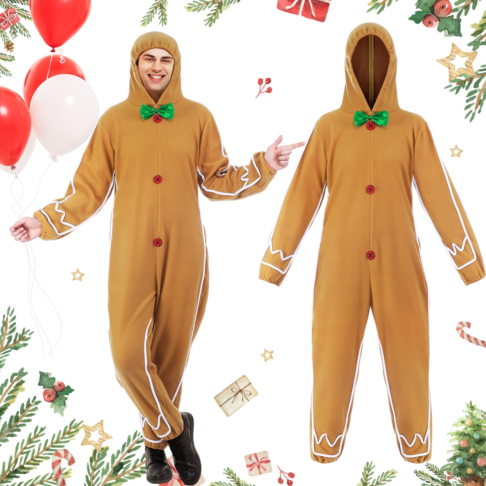Geyoga Christmas Gingerbread Man Costume for Adults Gingerbread Man ...