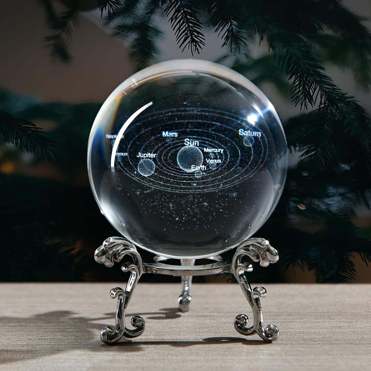 QIANCHANG Solar System Model 3D Crystal Ball with Stand, Space Galaxy ...