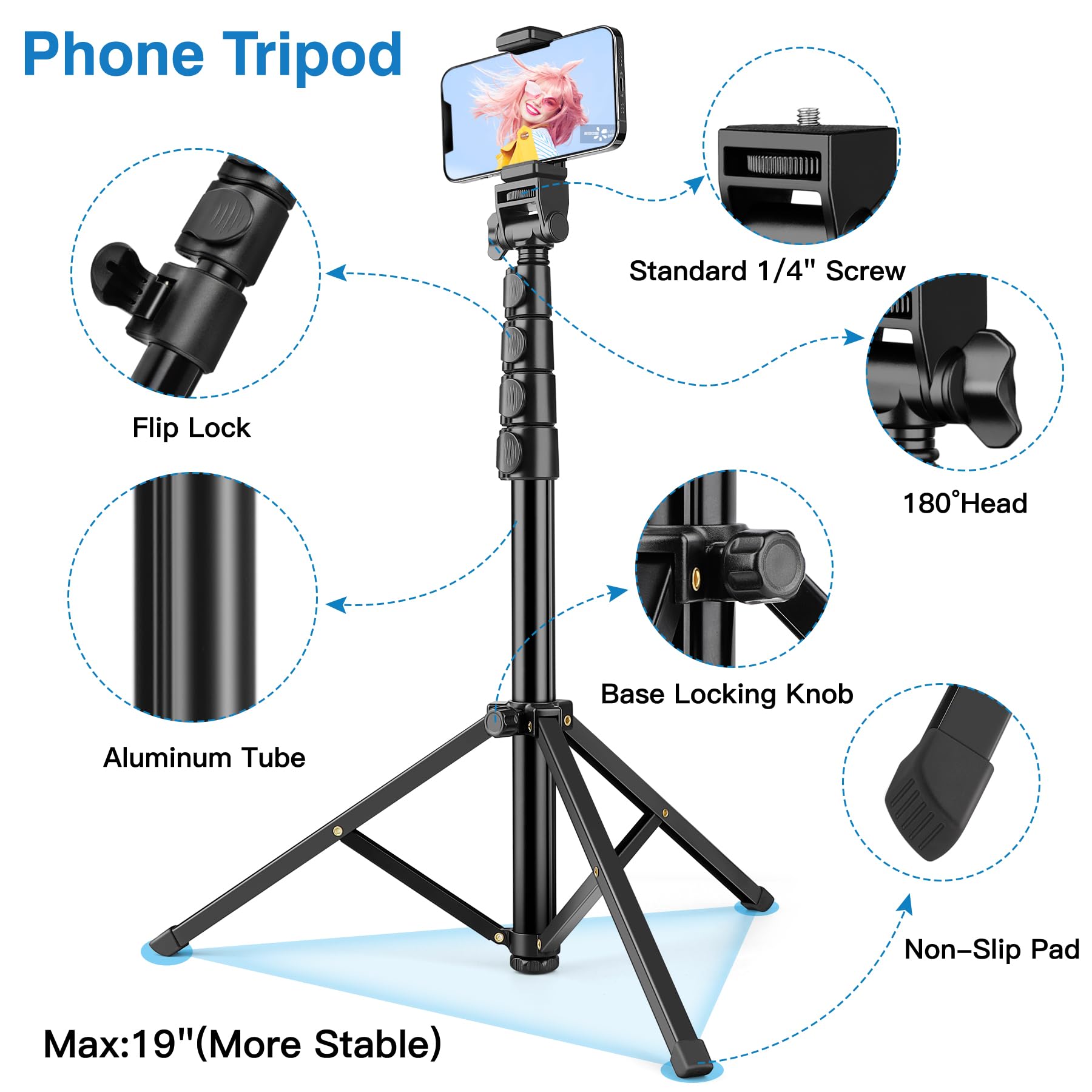 Victiv Phone Tripod, 80” Tall Tripod For IPhone With 13” Adjustable Gooseneck, Cell Phone Tripod ...