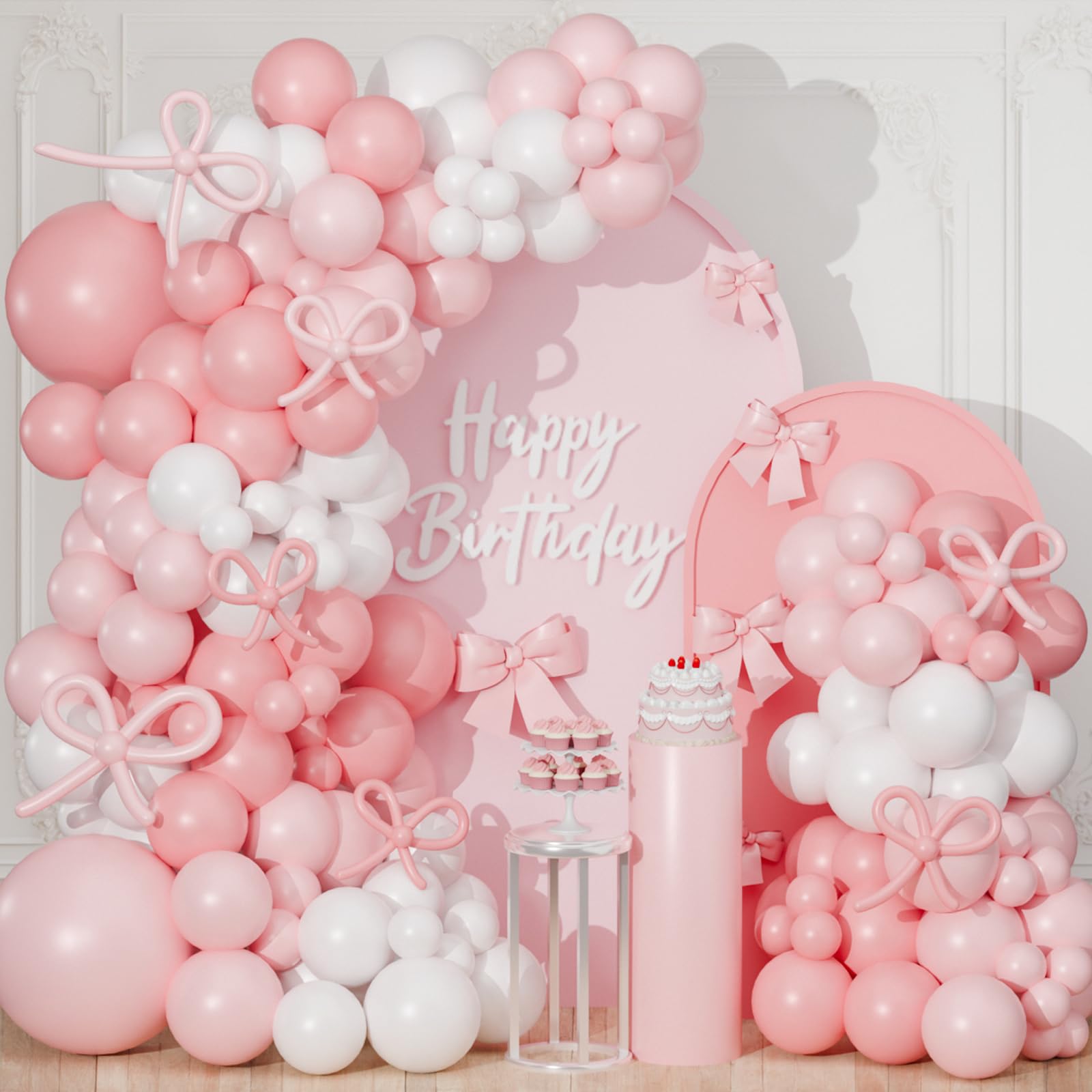 Pink Bow Balloon Arch Kit,130 PCS Coquette Birthday Decorations, Pastel ...