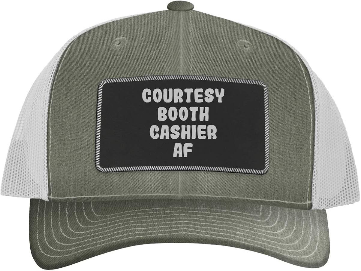 Courtesy Booth Cashier AF - Leather Black Patch Engraved Trucker Hat ...