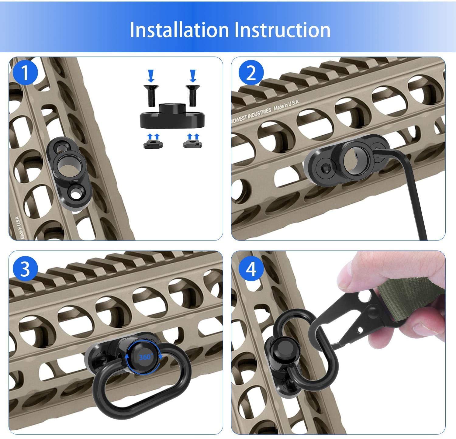 2 Point Rifle Sling with 2 Pack QD Sling Swivels Mount, Push Button ...
