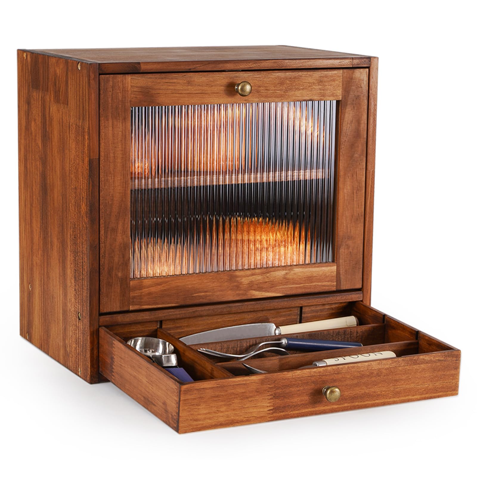 Sunhoo Bread Box for Kitchen Countertop Bin 2 Layer Wooden Bread ...