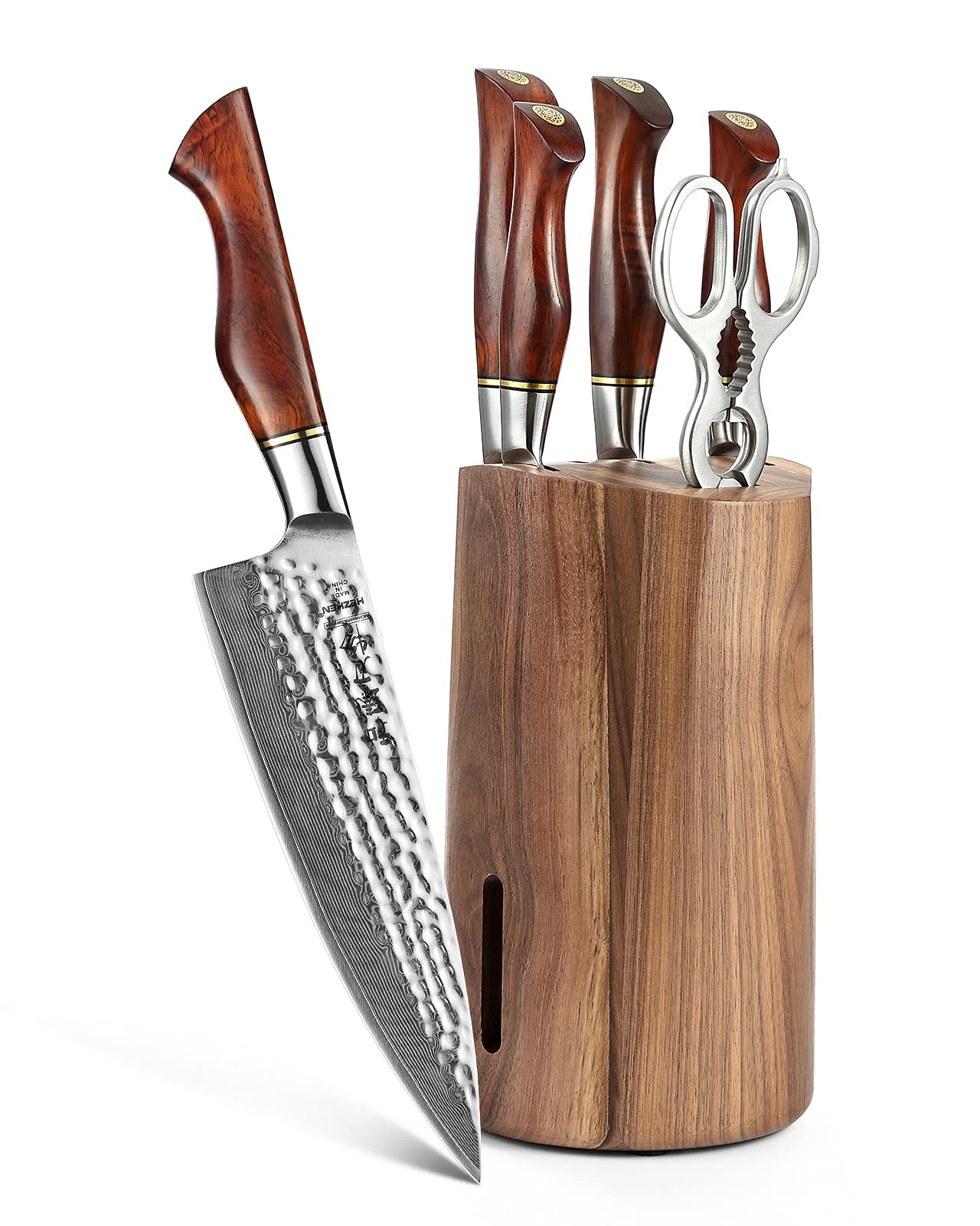 **Factory Sealed** HEZHEN Damascus kitchen knives Set With Block,Pro ...