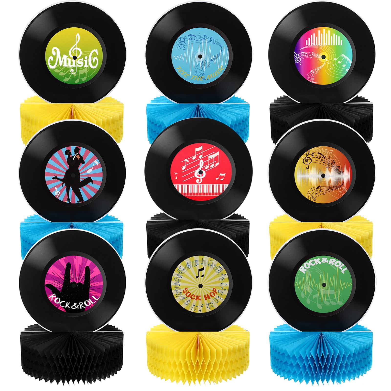Jetec 9 Pieces Record Honeycomb Centerpieces 50s Sock Hop Party ...