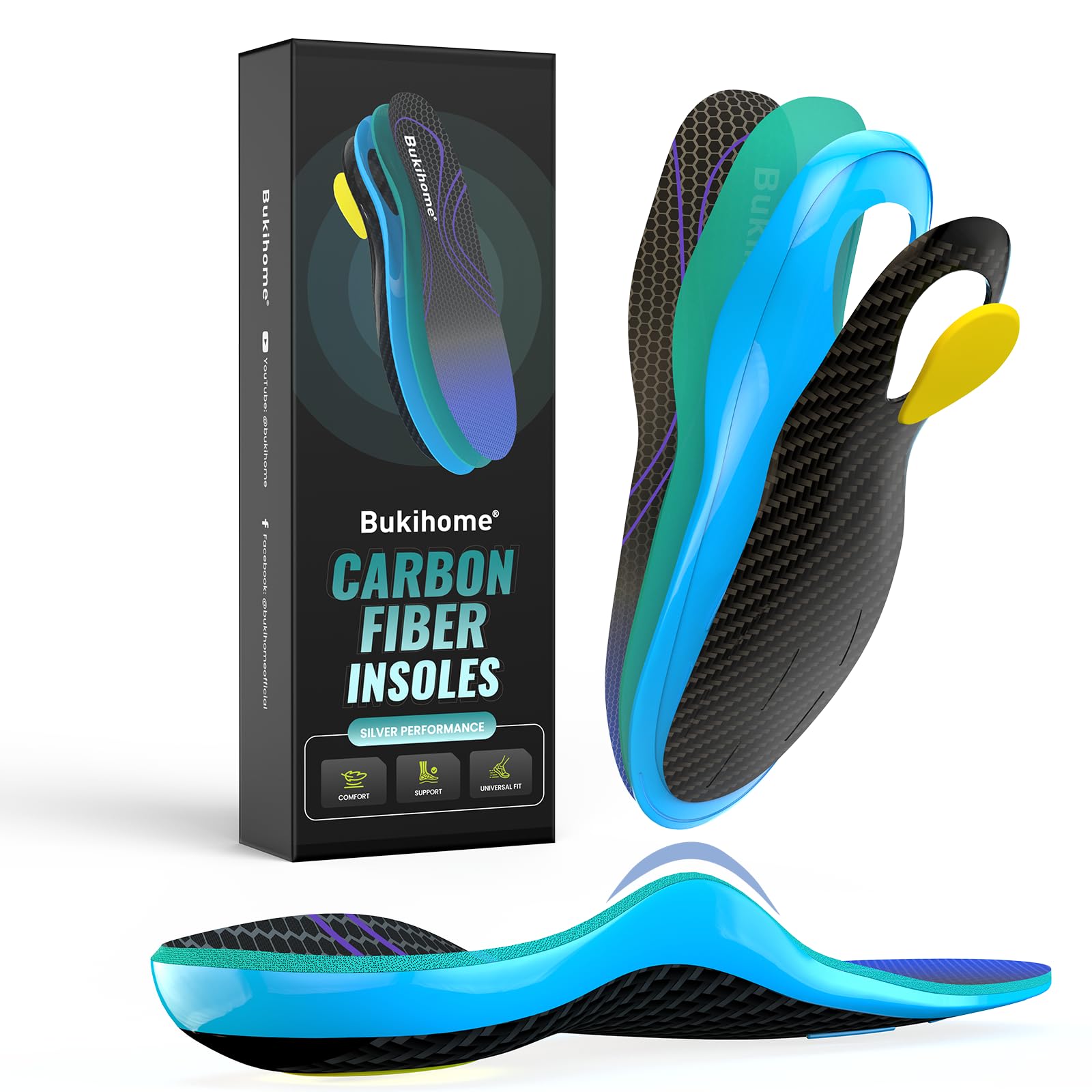 Bukihome Carbon Fiber Insoles -?1 Pair? High Arch & Rigid Support ...