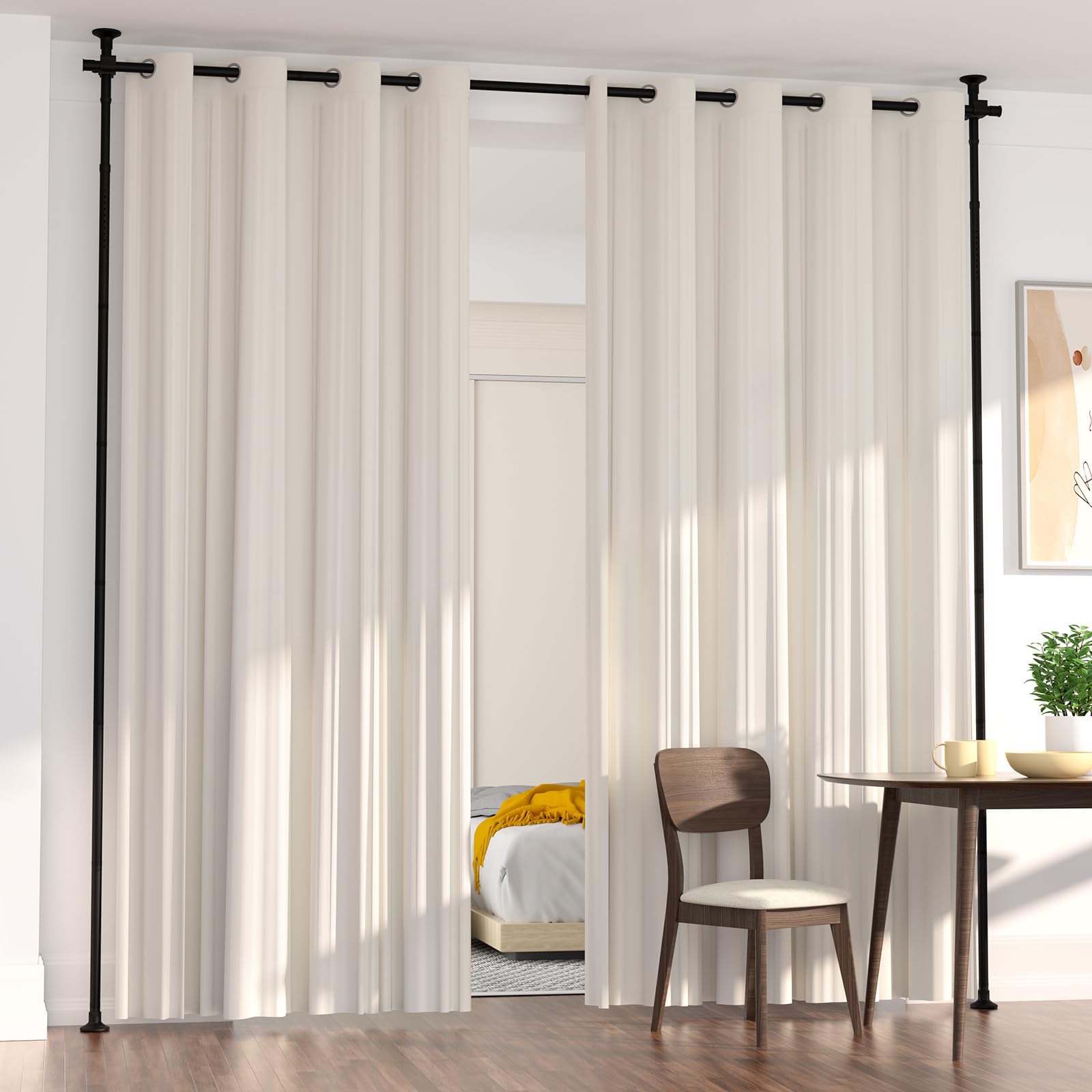 KELIXU Room Divider Curtain Rod, No Drilling Tension Rods for Room ...