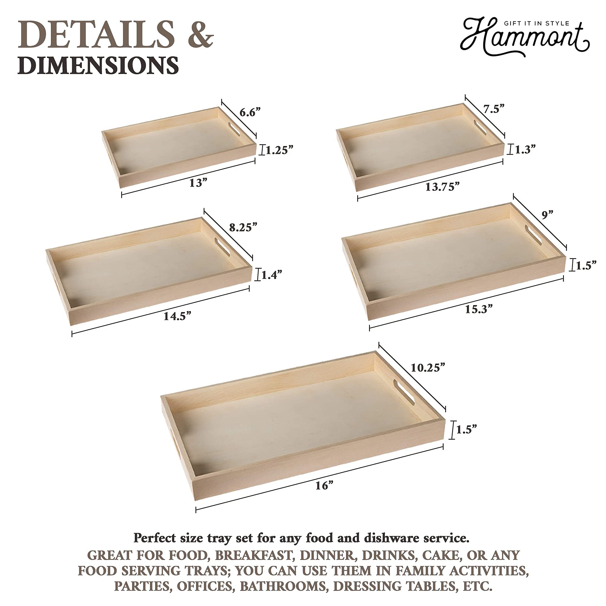 Wooden Serving Tray With Handles - Five Piece Nested Breakfast Tray ...