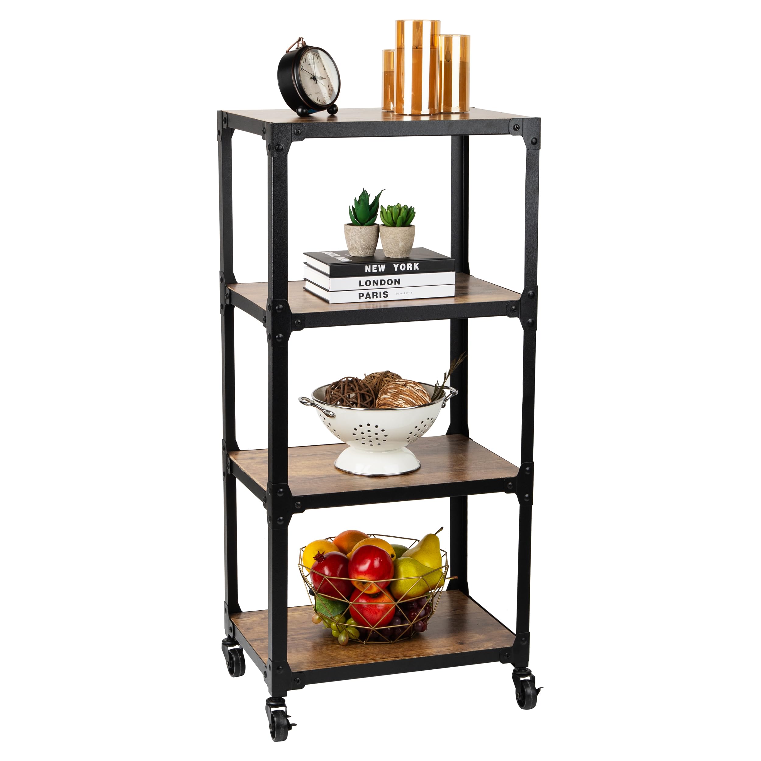 Mind Reader Woodland Collection, Rolling 4-Tier Cart, Utility Cart, Bar ...