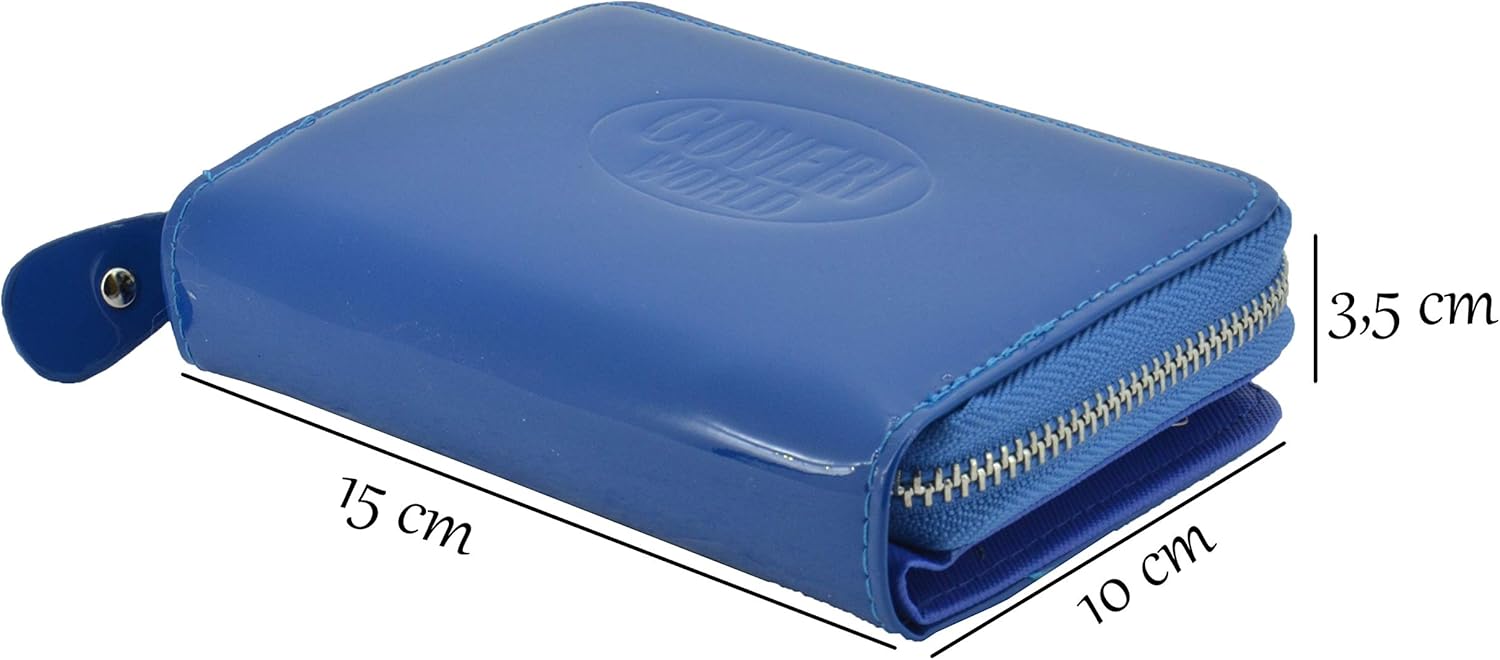 COVERI, Woman small light blue wallet, Faux leather with zipper Shiny ...