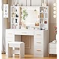 Amazon.com: ANWBROAD Vanity Desk Table with Lighted Mirror 39.4“ Girls ...